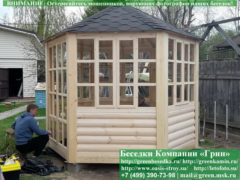 Купить закрытую застекленную 6-гранная беседка для дачи фото и цены